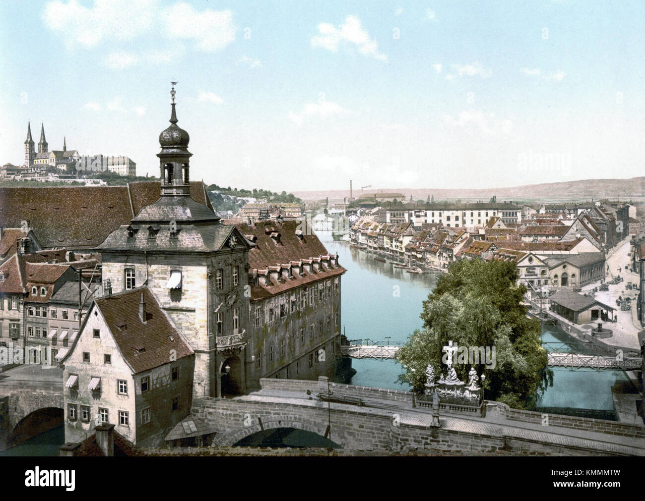 A historic view of Bamberg Town Hall (Rathaus), an architectural ...