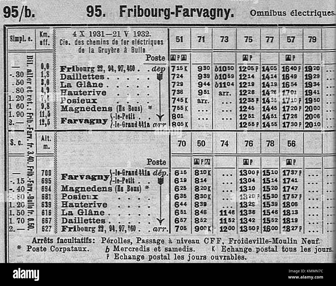This is an historical schedule from 1931-32 for the Fribourg-Farvagny ...