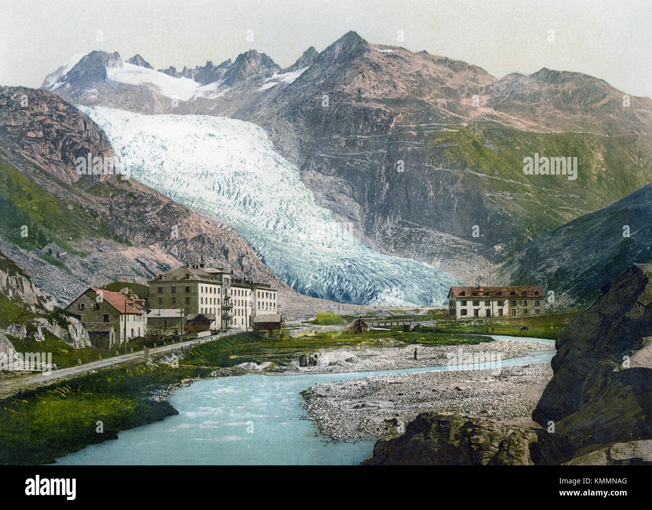 The Gletch and Rhonegletscher glaciers in the Swiss Alps, photographed ...
