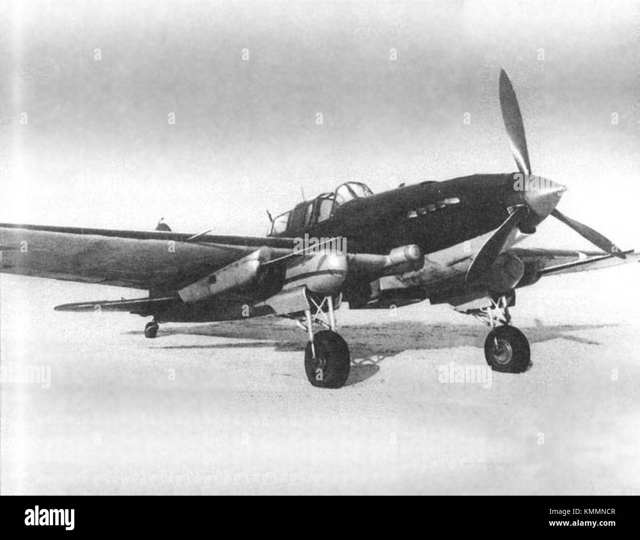 This historical photograph shows the Il-2 aircraft, equipped with a ...