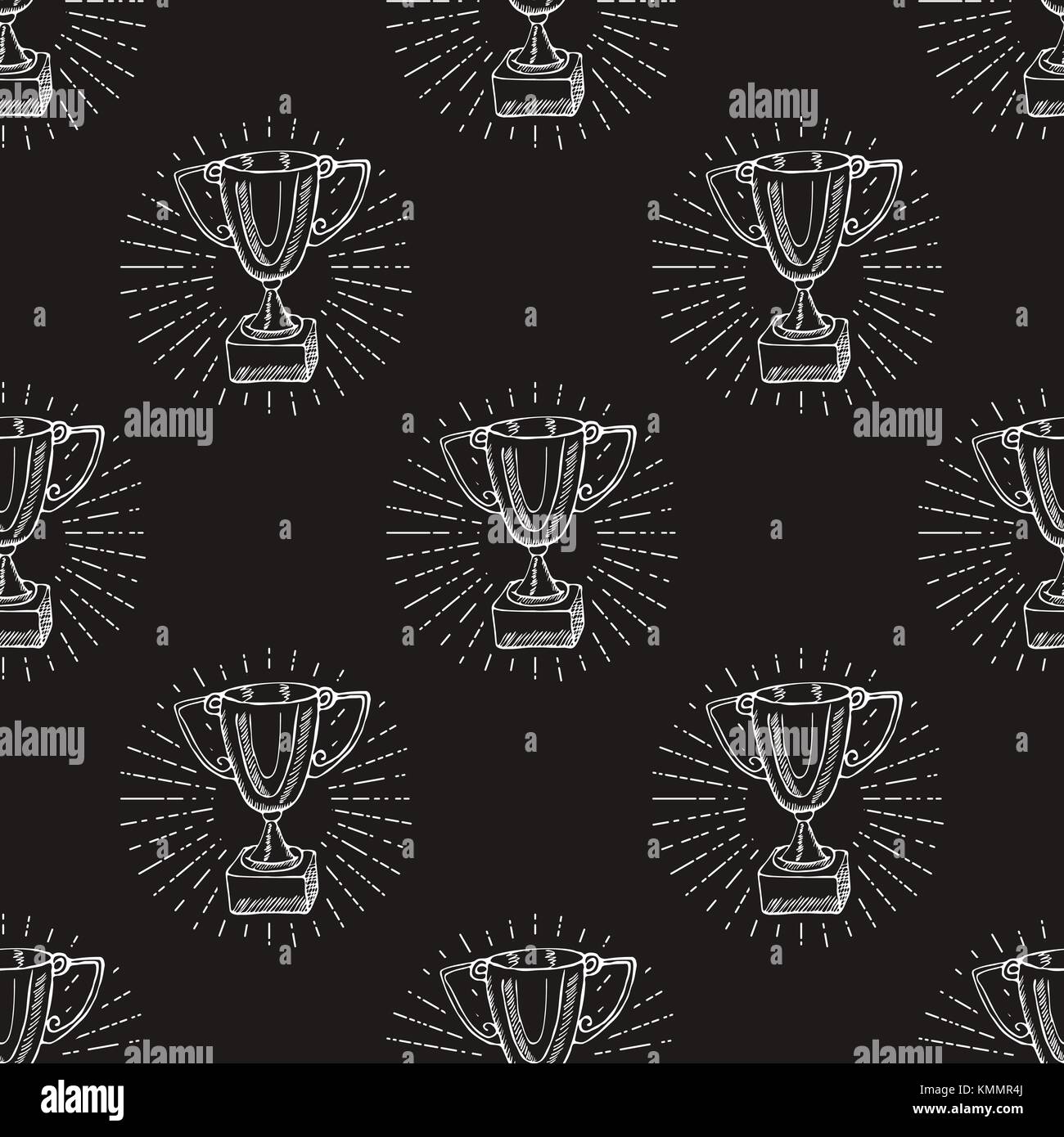 Sport trophy seamless pattern sketch doodle. Hand drawn winners prize ...