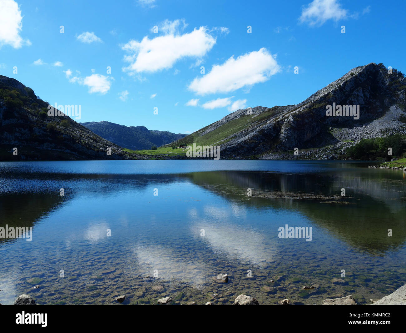 View of Lake Enol at Lakes of Covadonga in Asturias, Spain Stock Photo ...