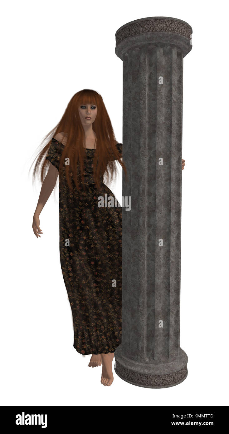 Woman standing holding on to a column Stock Photo - Alamy