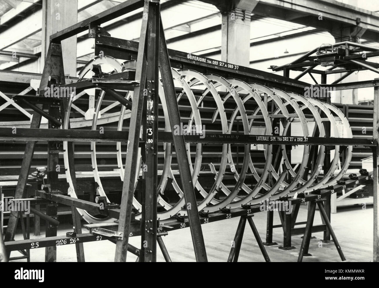 Building the fuselage of the aircraft FIAT G.80, Italy 1950s Stock ...
