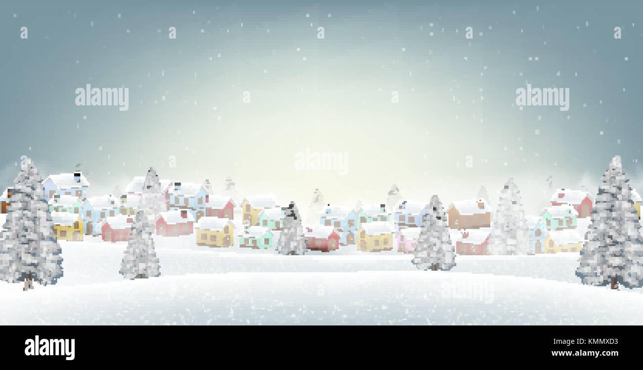 Snowy landscape village in Stock Vector Images - Alamy