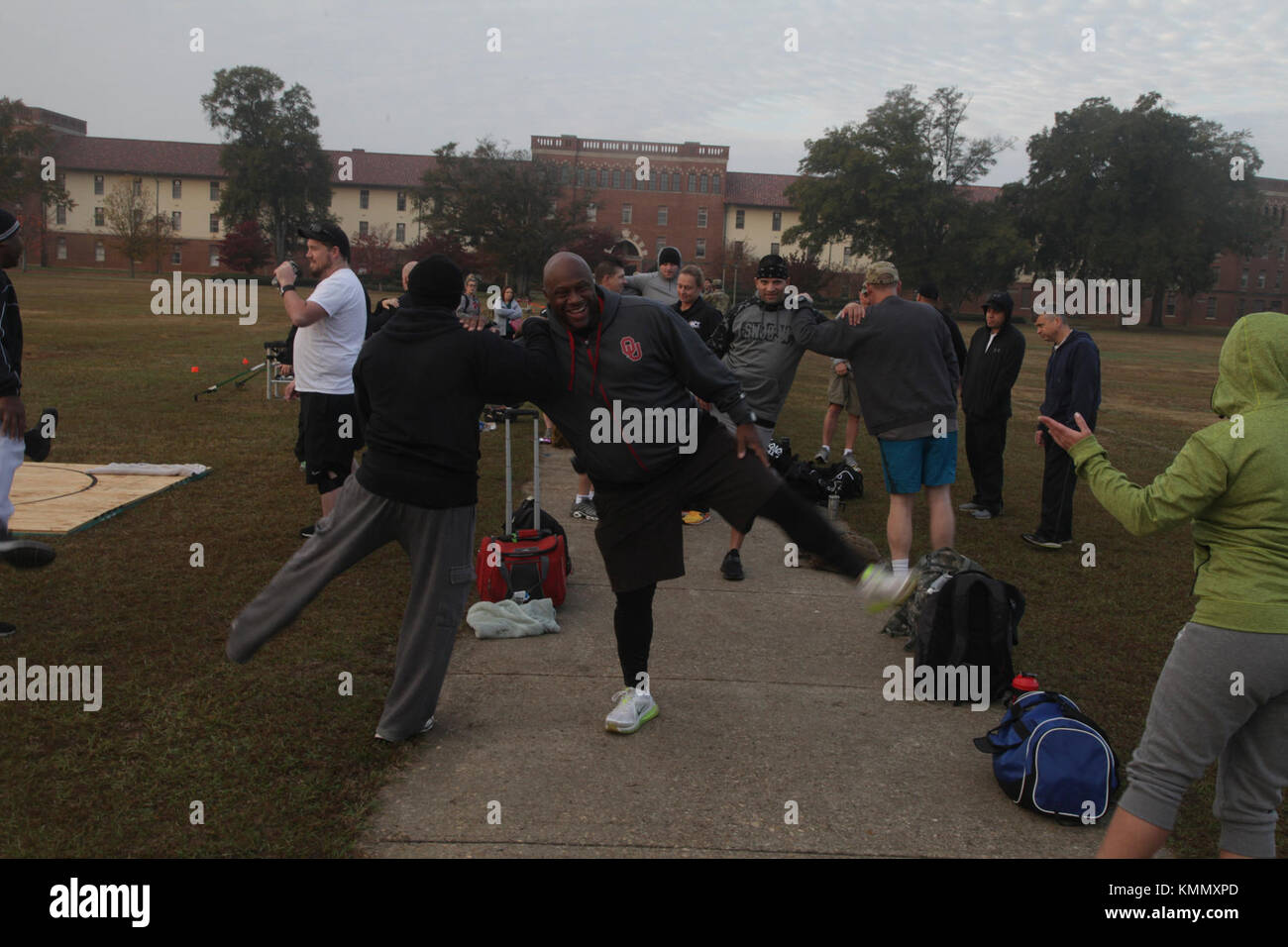 U.S. Army Cpt. Madias Loper Sr. stretches for practice for the shot put ...