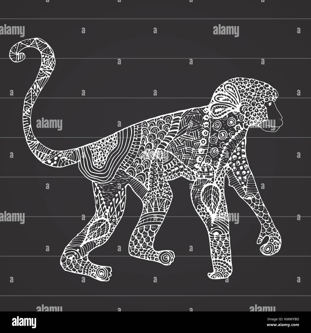 Ornamental hand drawn sketch of monkey in zentangle style. vector ...