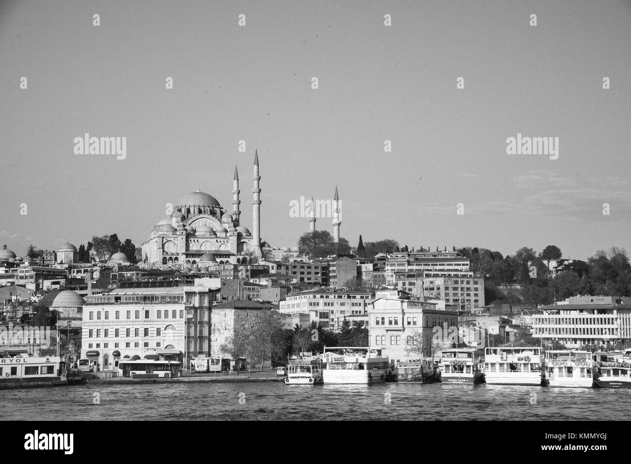 Sea voyage to Bosphorus channel on the ferry boat of Istanbul. Turkish ...