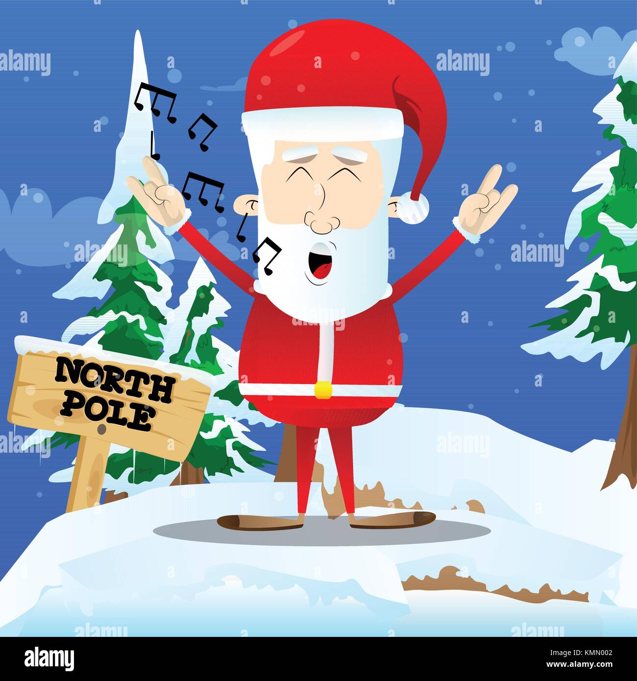 Santa Claus singing with hands in rocker pose. Vector cartoon character ...