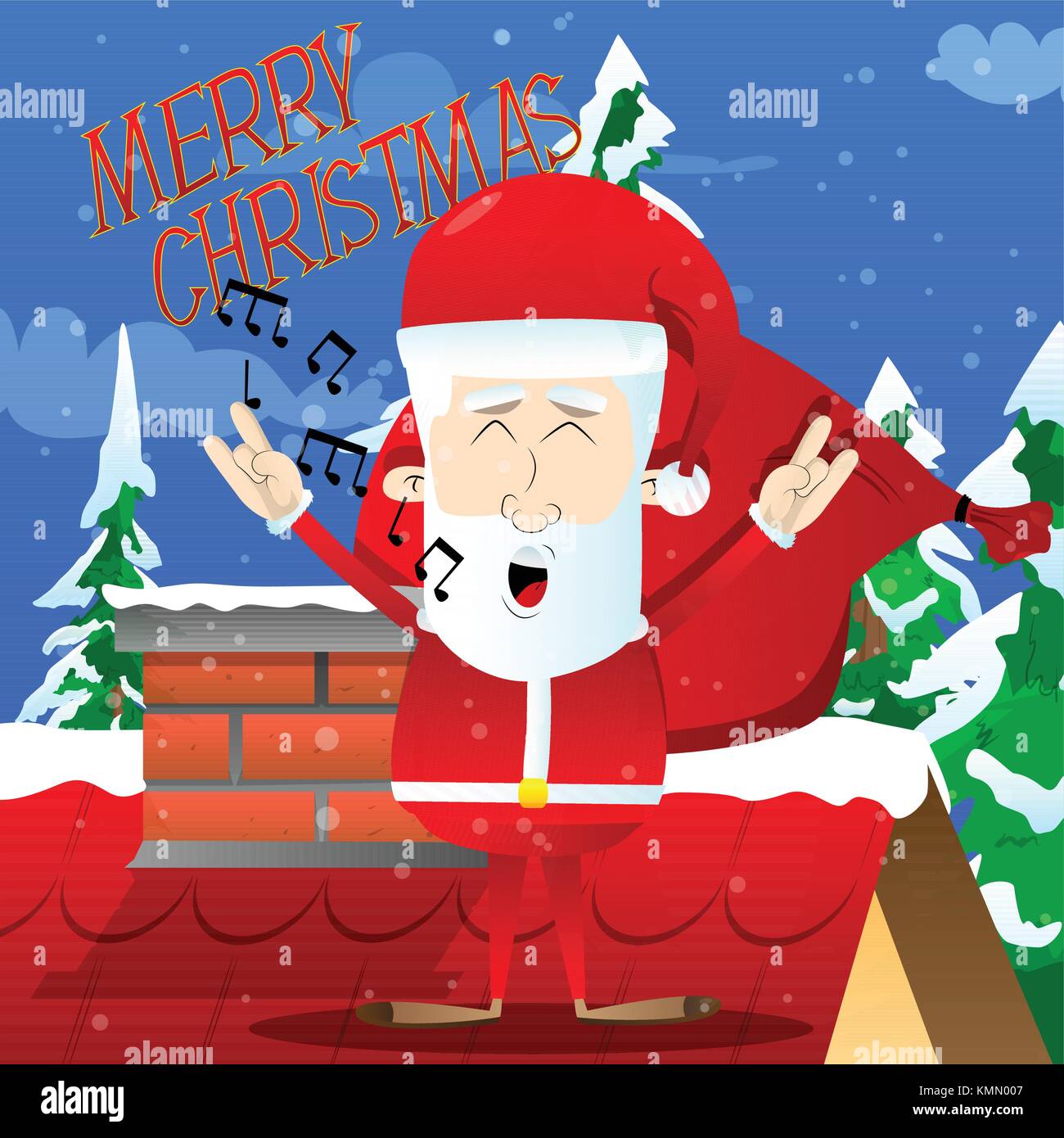 Santa Claus singing with hands in rocker pose. Vector cartoon character ...