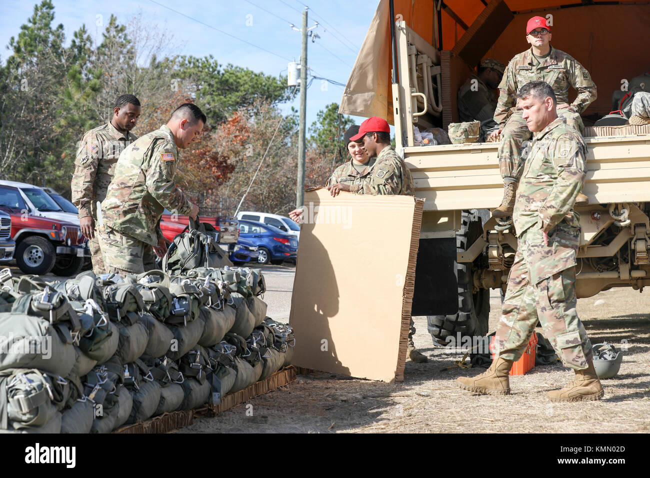 U.S. Army riggers assigned to the 824th Quartermaster Company prepare ...