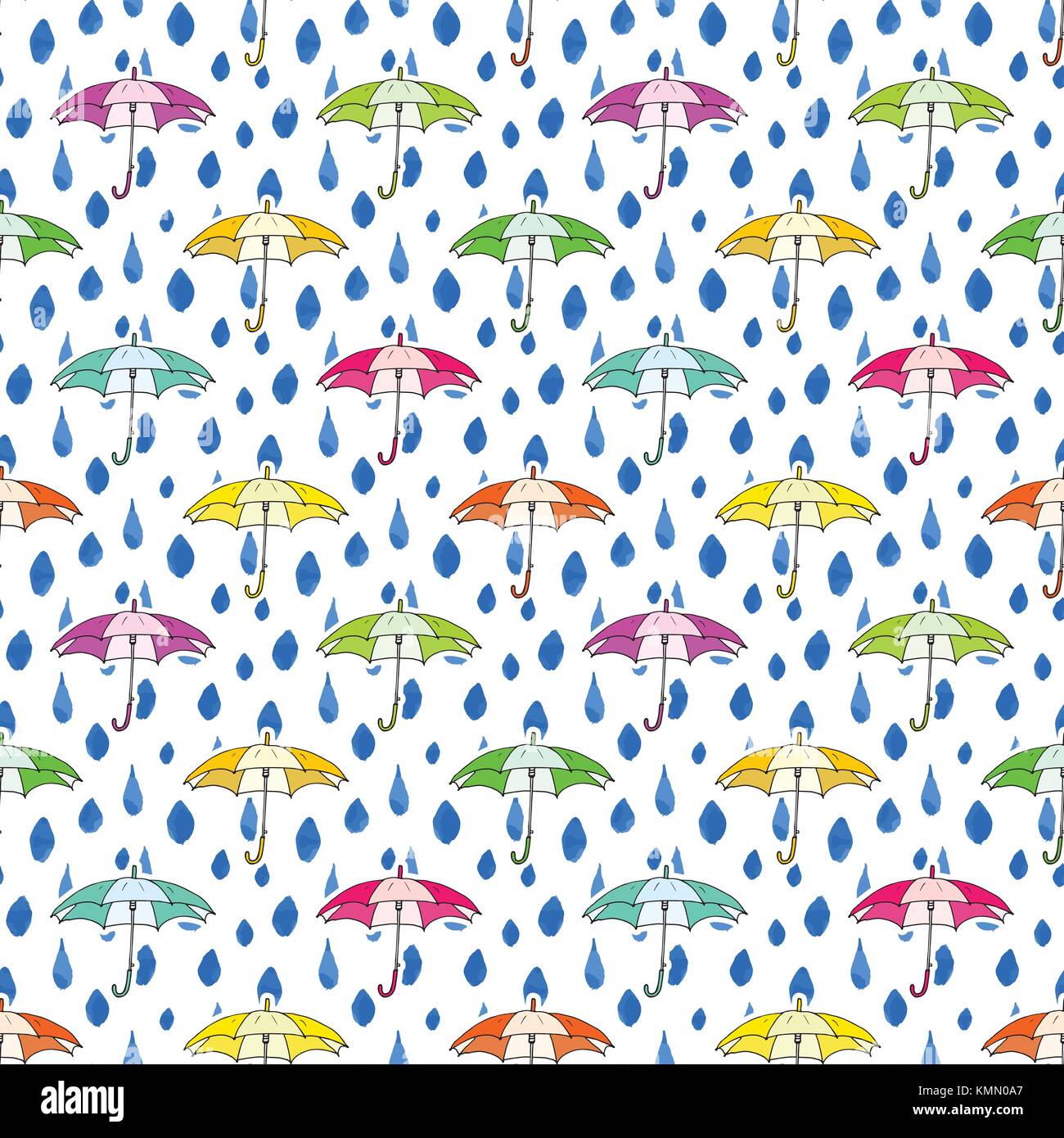 Rain drops and umbrella seamless pattern. Hand drawn vector ...