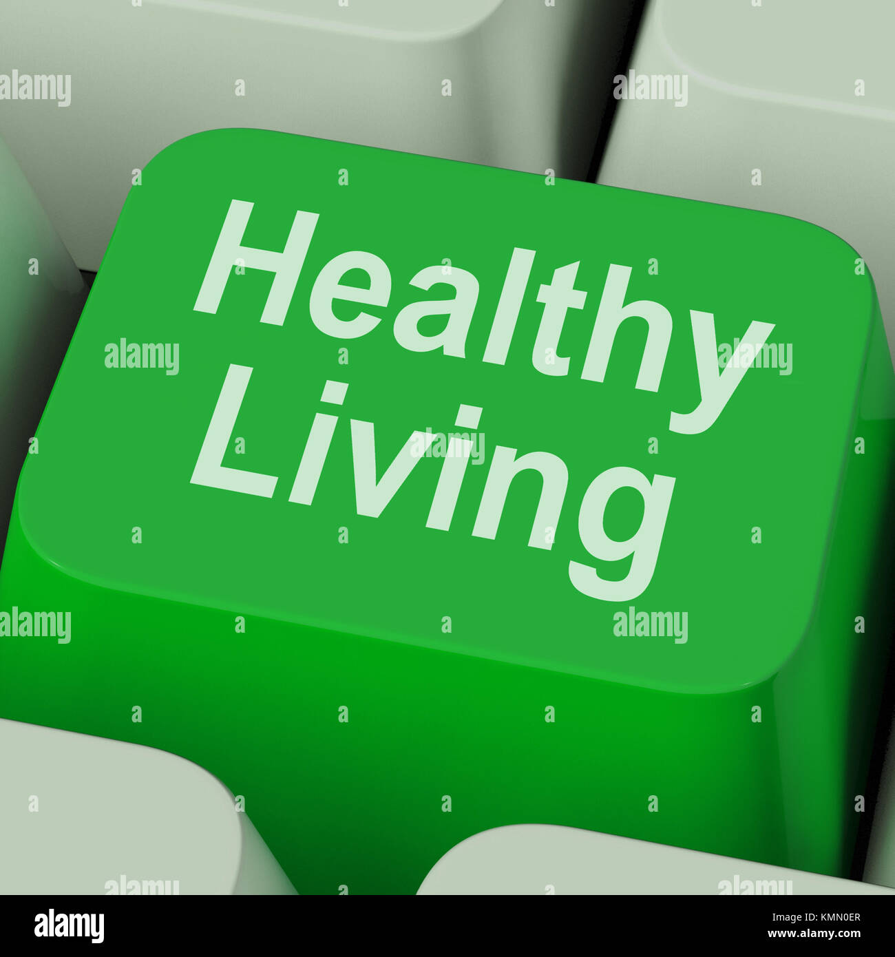 Healthy Living Key Showing Health Diet And Fitness Stock Photo - Alamy