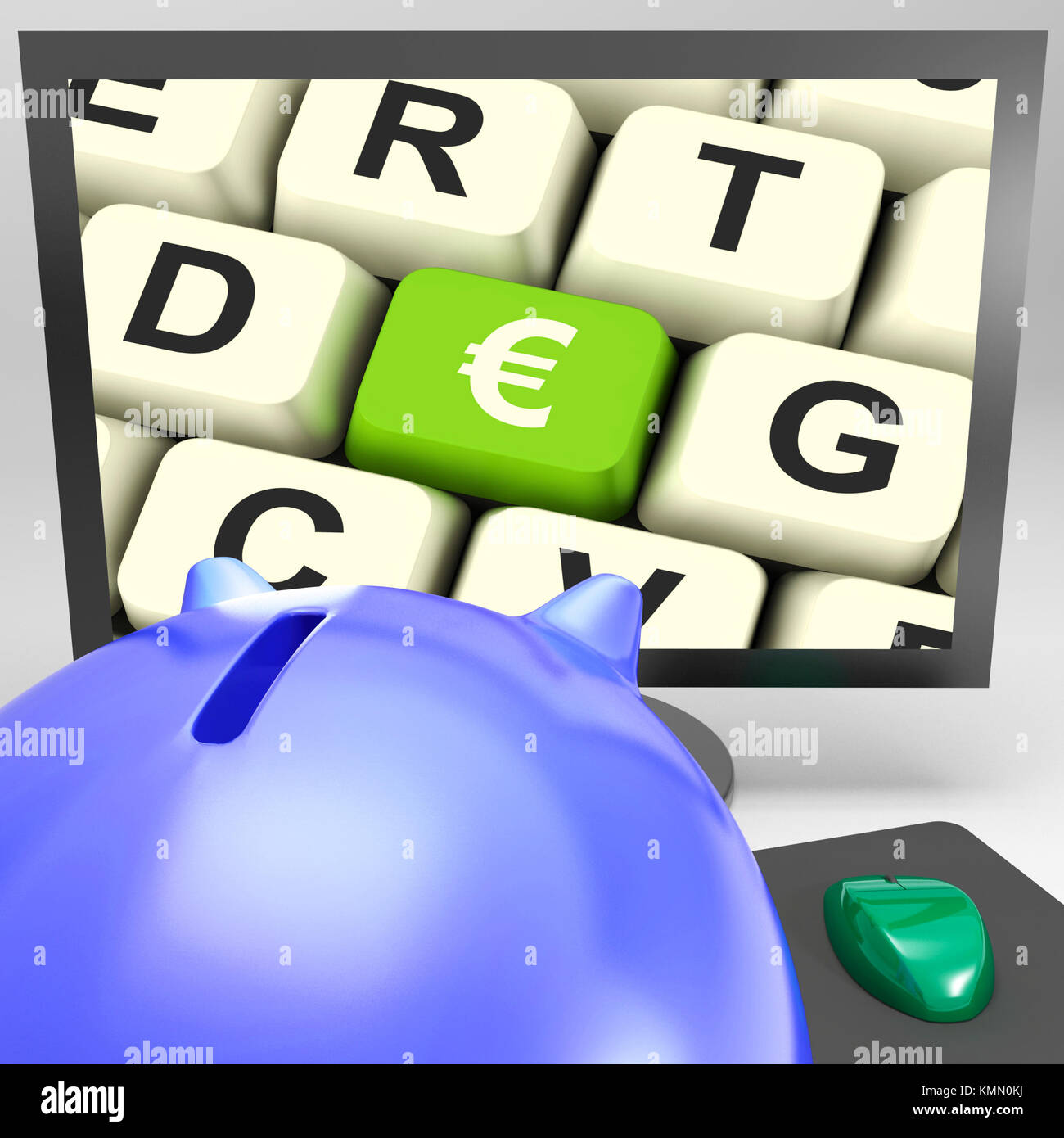Euro Key On Monitor Shows European Exchange And Currency Stock Photo ...
