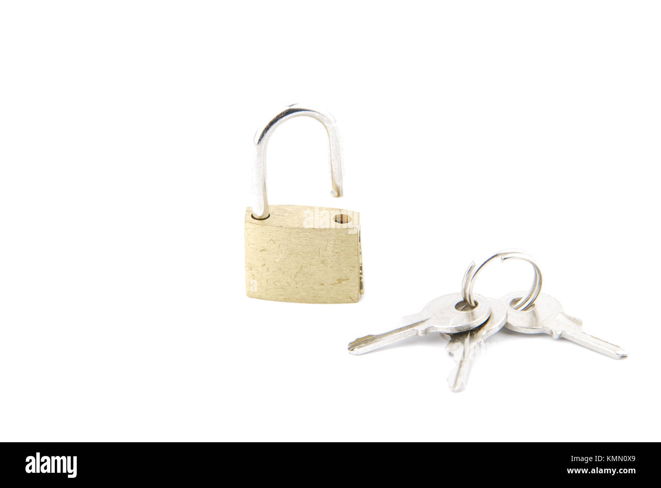 golden open padlock with keys isolated on white background Stock Photo ...