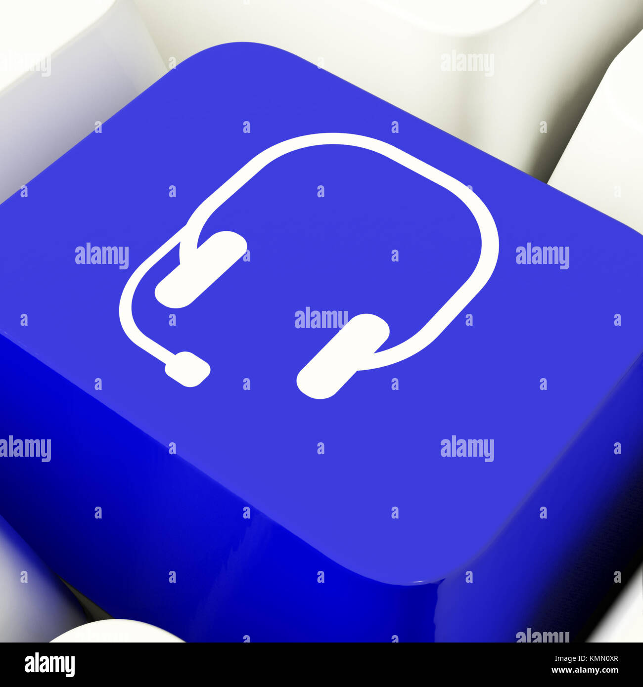 Headset Symbol Computer Key In Blue Showing Communiction And Online ...