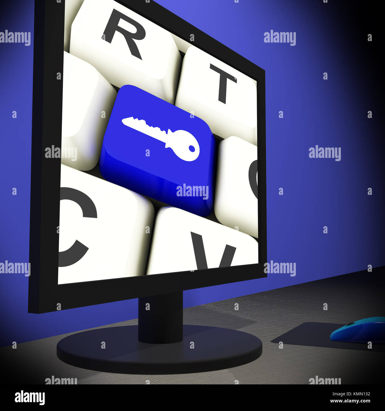 Key On Monitor Shows Security And Encrypted Information Stock Photo - Alamy