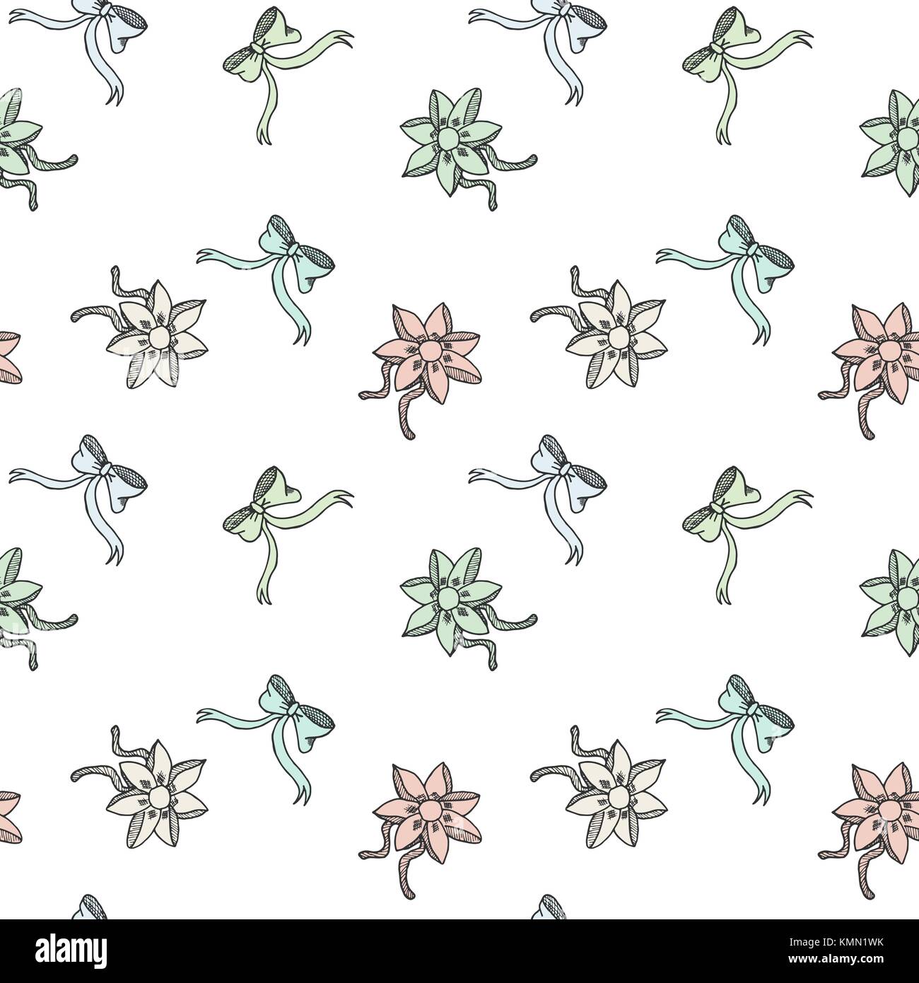 Seamless pattern background with handdrawn bows vector illustration ...