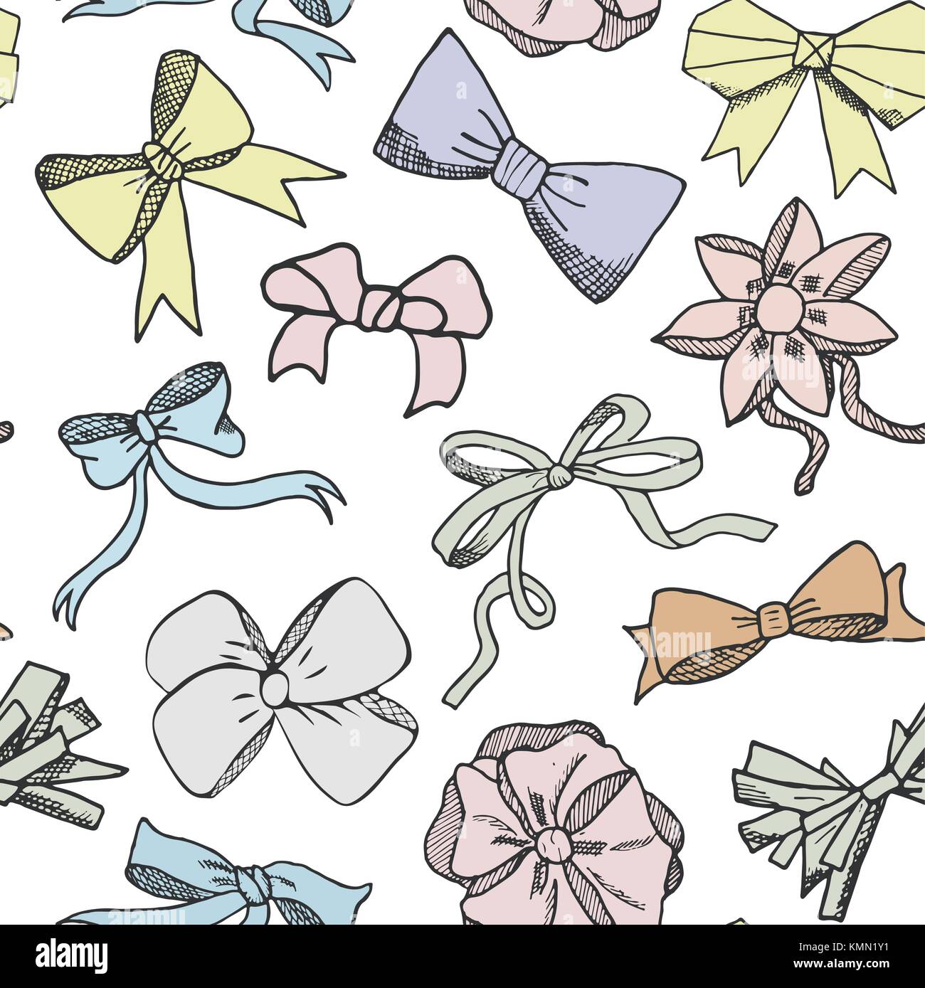 Seamless pattern background with handdrawn bows vector illustration ...