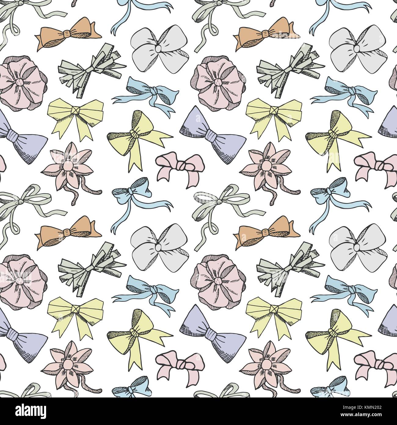 Seamless pattern background with handdrawn bows vector illustration ...