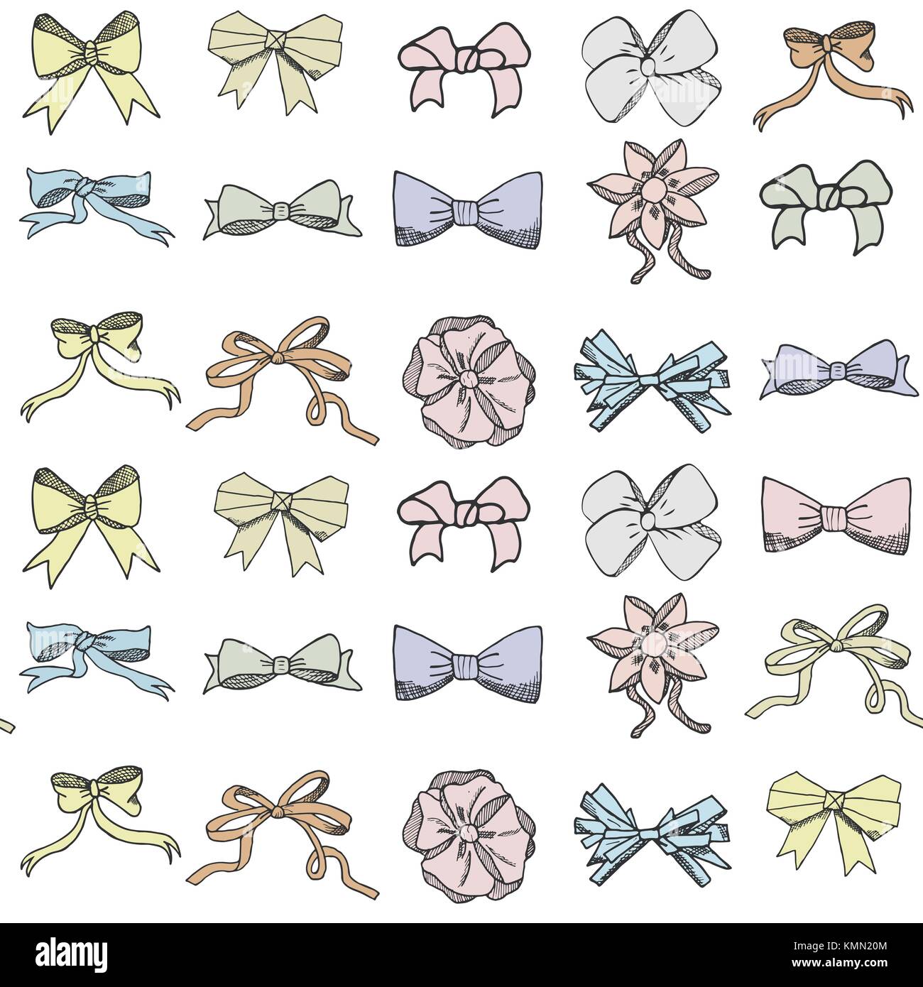 Seamless pattern background with handdrawn bows vector illustration ...