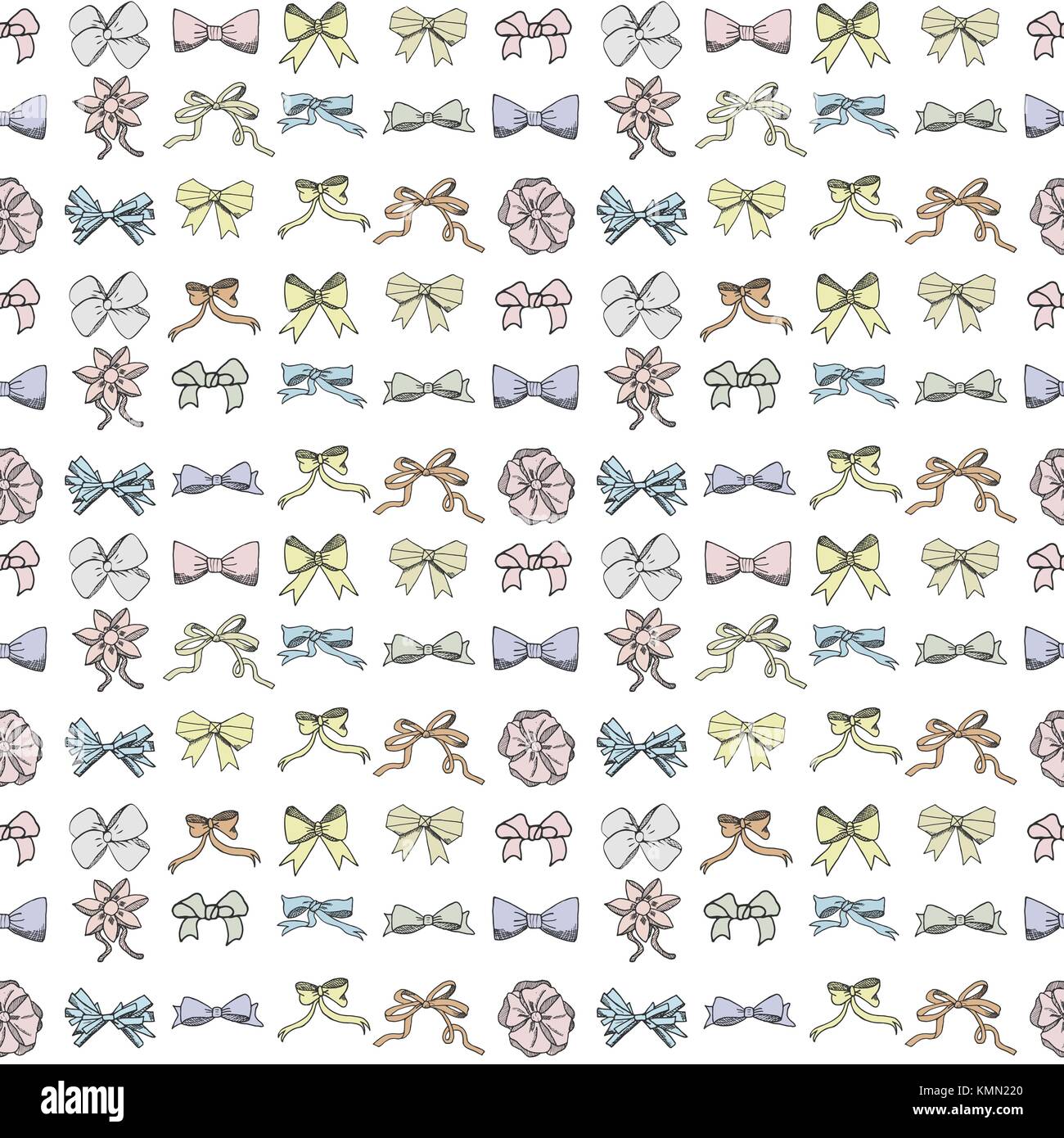Seamless pattern background with handdrawn bows vector illustration ...