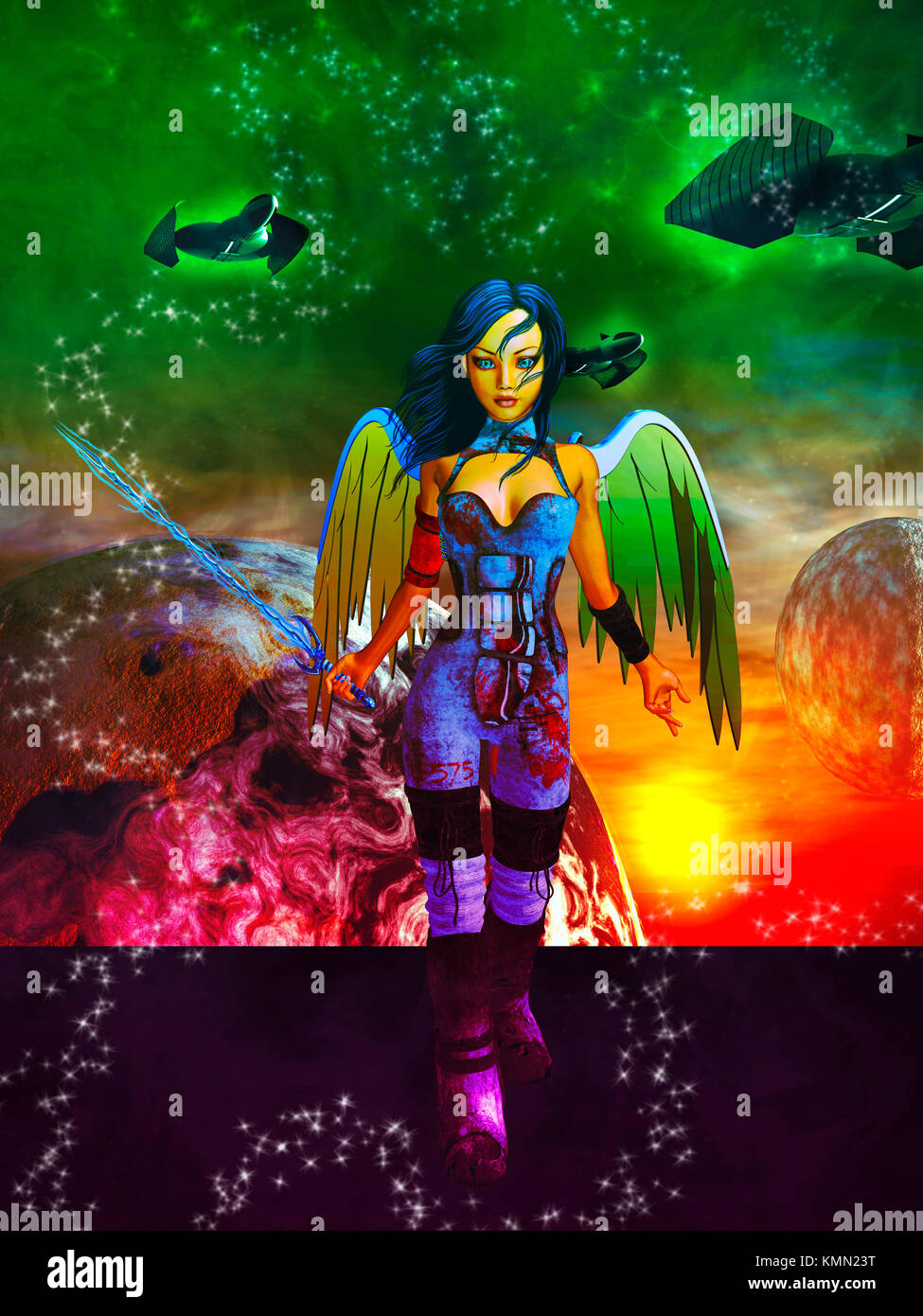 Tech angel holding a sword Stock Photo - Alamy