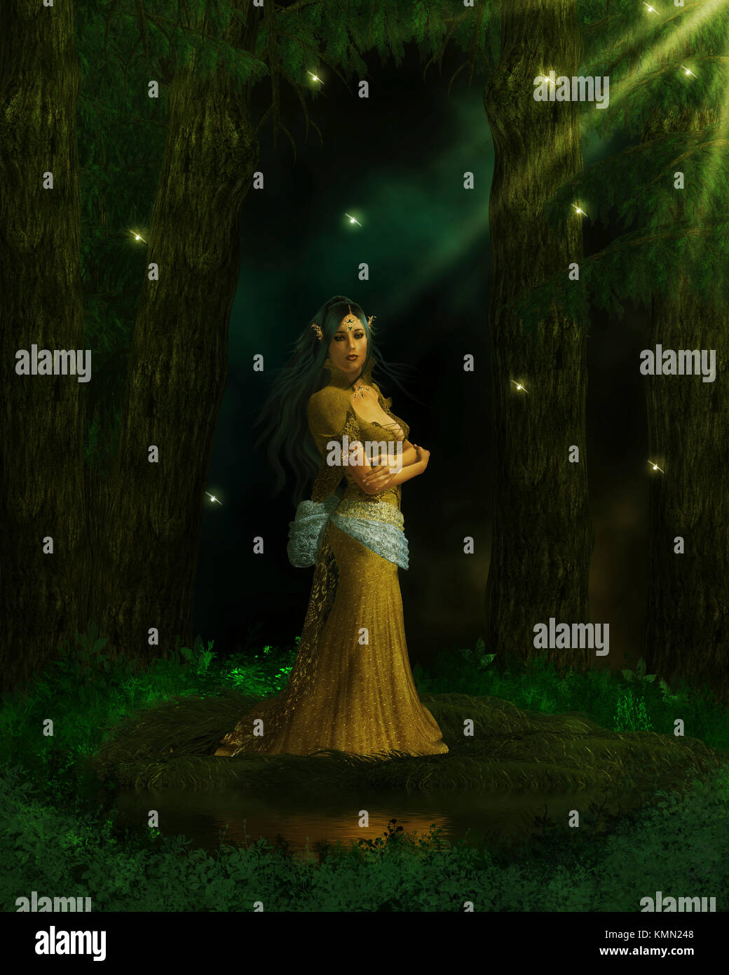 Elvian queen standing in the enchanted forest Stock Photo - Alamy