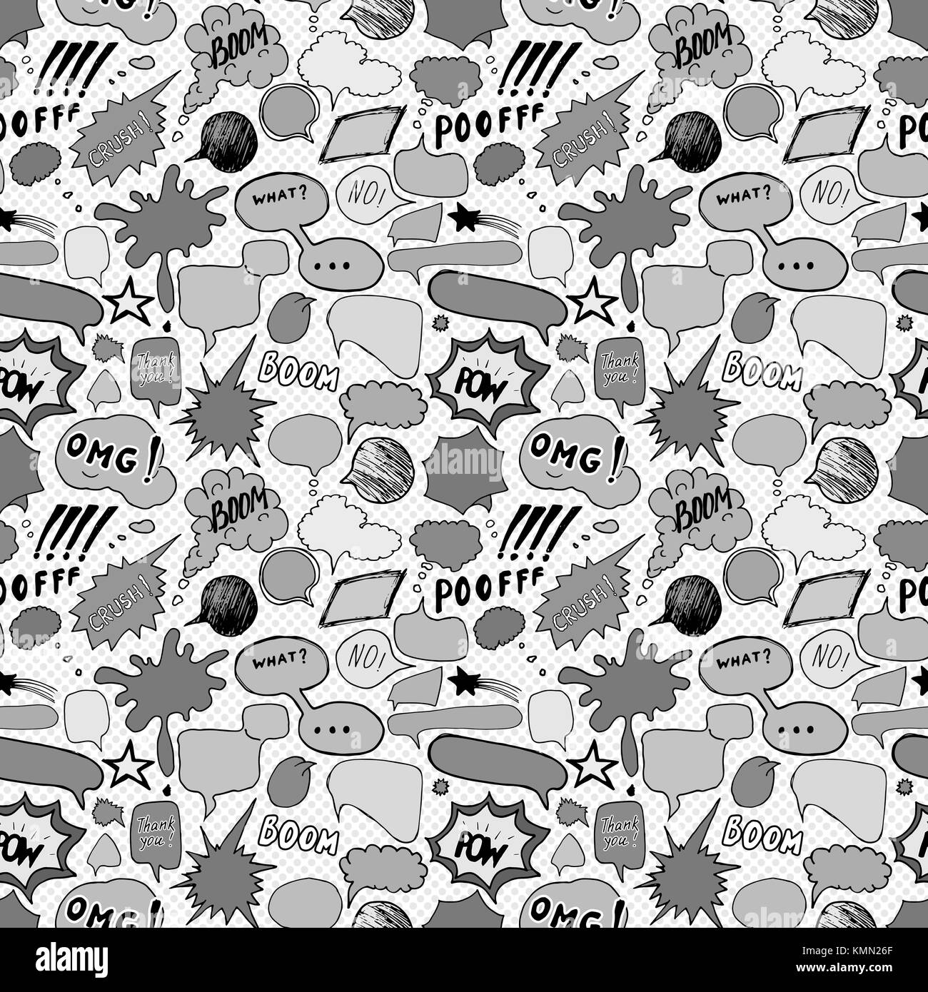 Seamless pattern background with handdrawn comic book speech bubbles ...