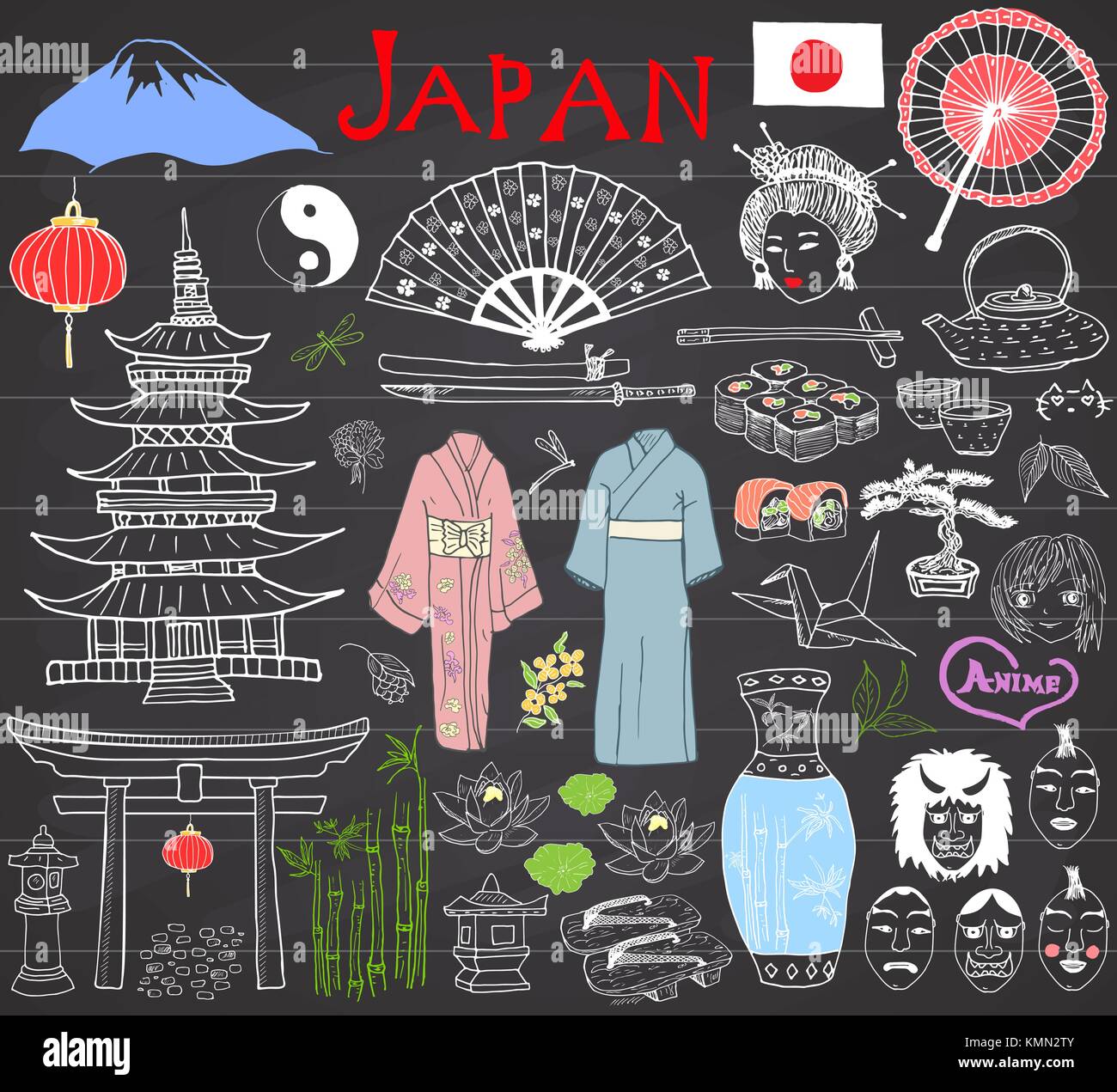 Japan doodles set. Hand drawn sketch vector illustration Stock Vector ...