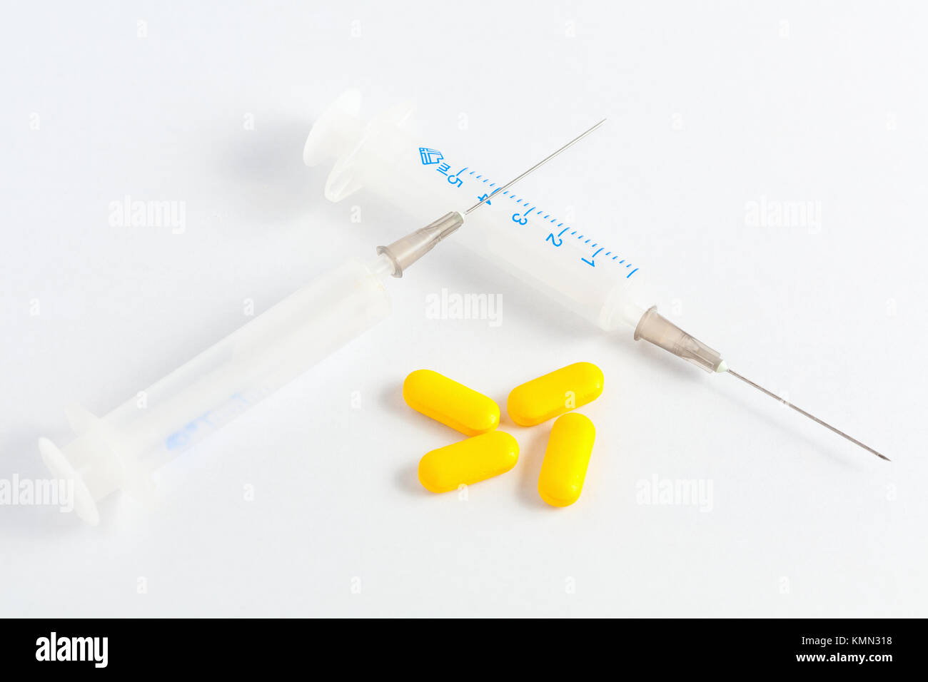 Different kind of medications injection or pills Stock Photo - Alamy