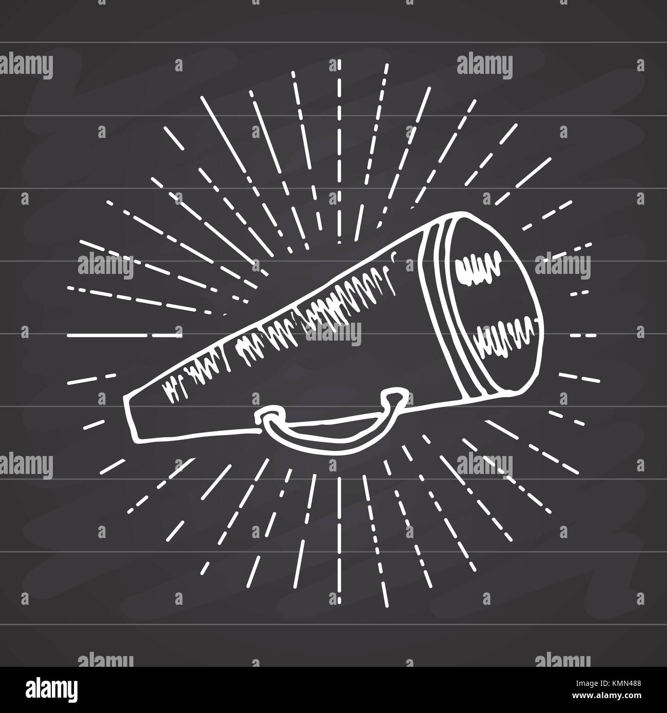 Bullhorn or megaphone, loudspeaker, Hand Drawn Sketch on retro vintage sunrays. Vector ...