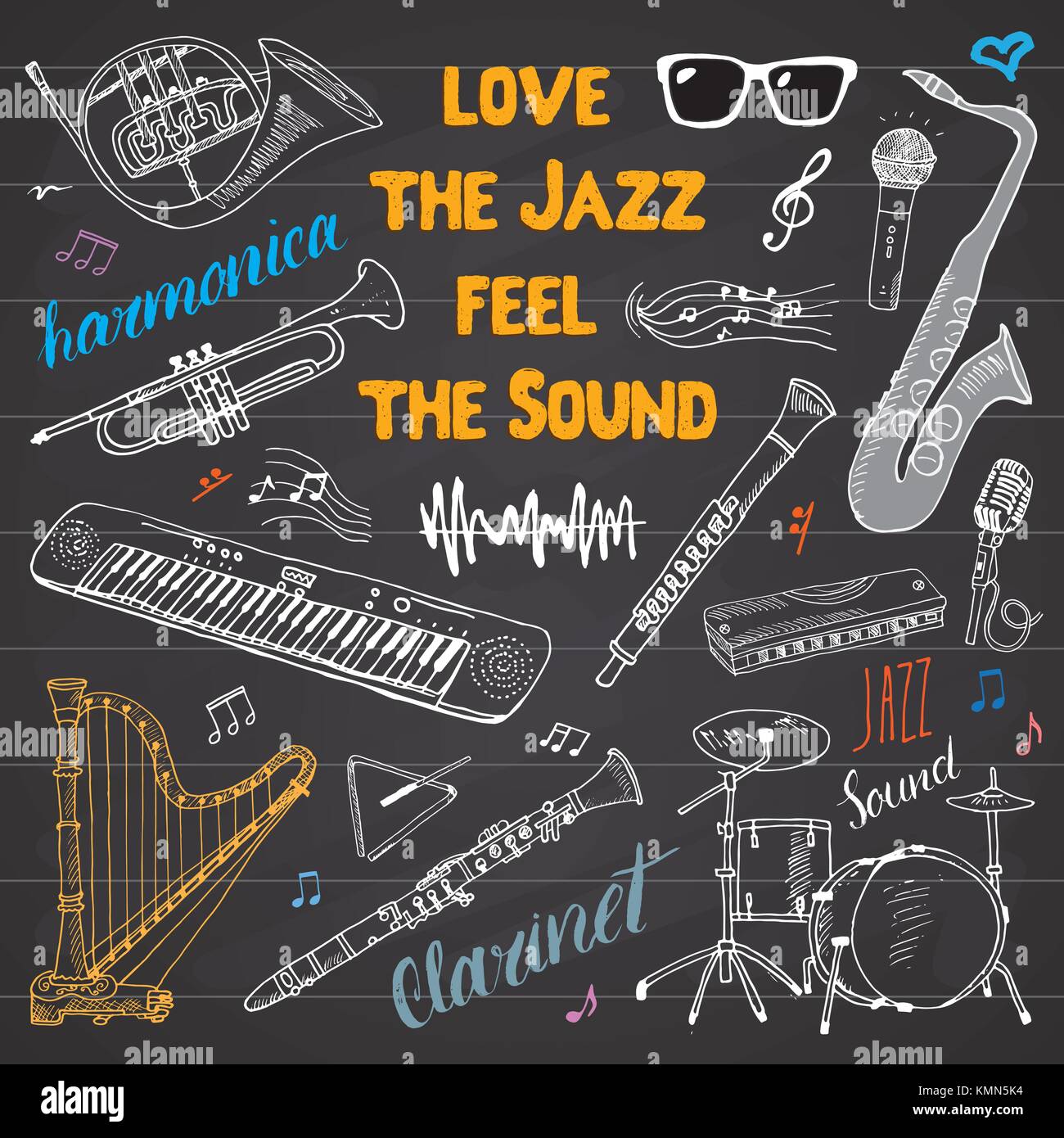 Music Instruments Set. Hand Drawn Sketch, Vector Illustration On ...