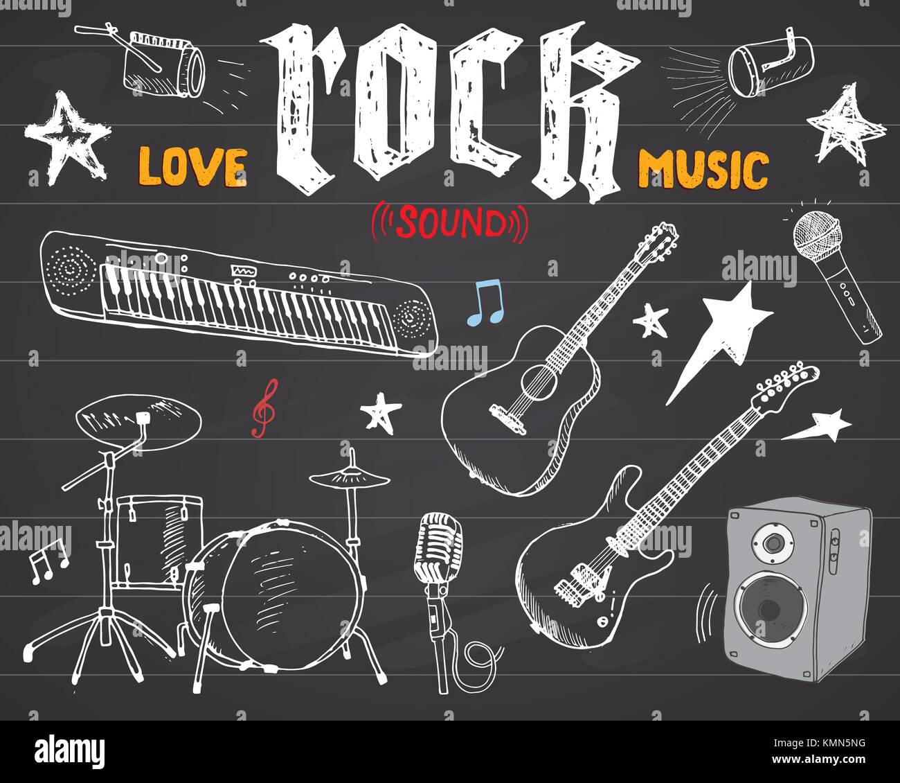 Music Instruments Set. Hand Drawn Sketch, Vector Illustration On ...