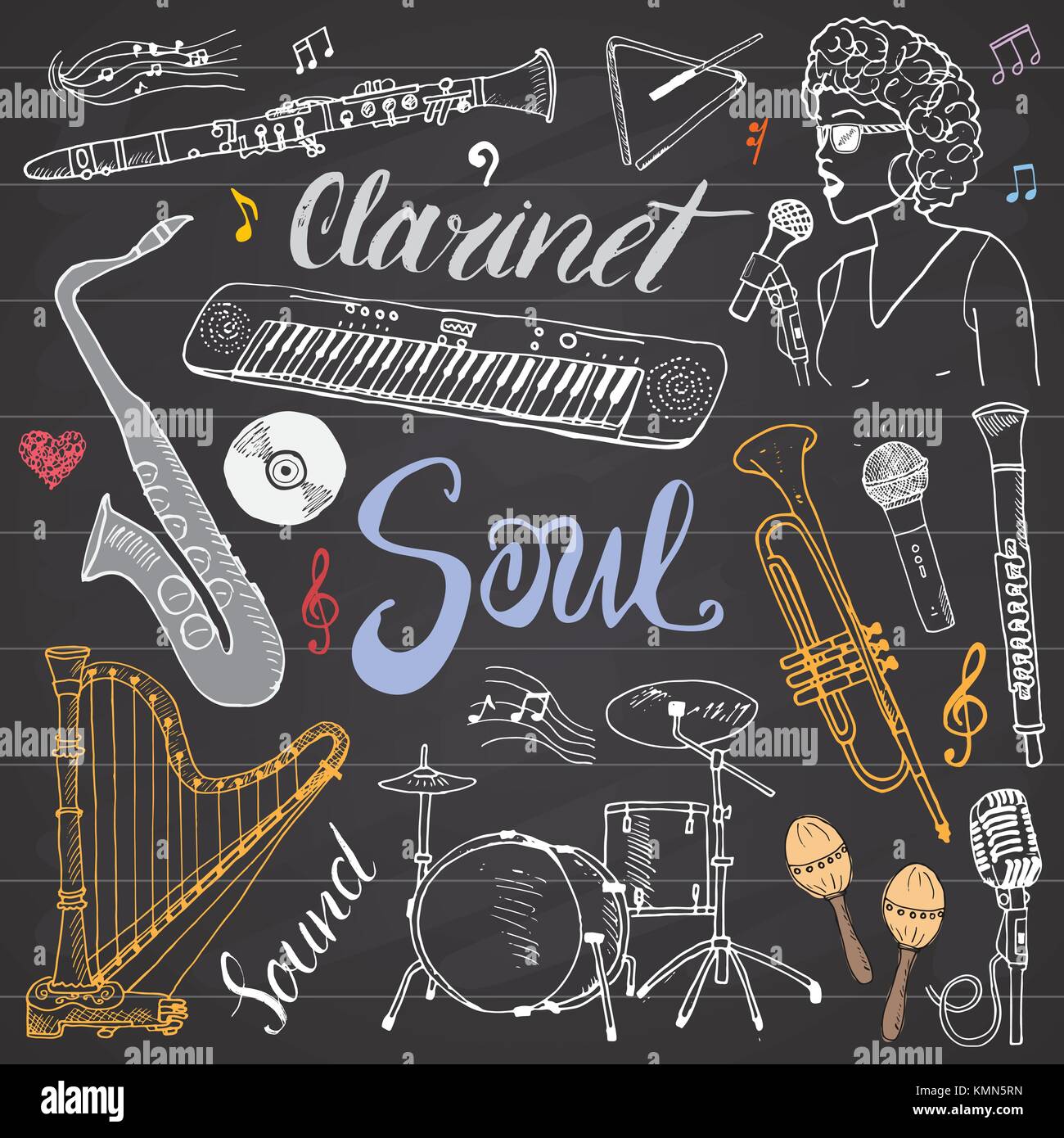 Music Instruments Set. Hand Drawn Sketch, Vector Illustration On ...