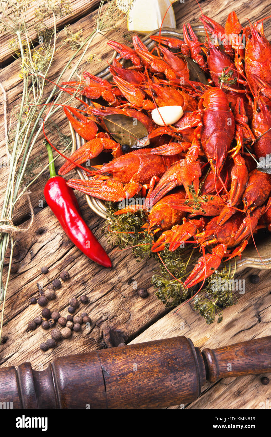 prepared crayfish with spices on a stylish tray Stock Photo - Alamy