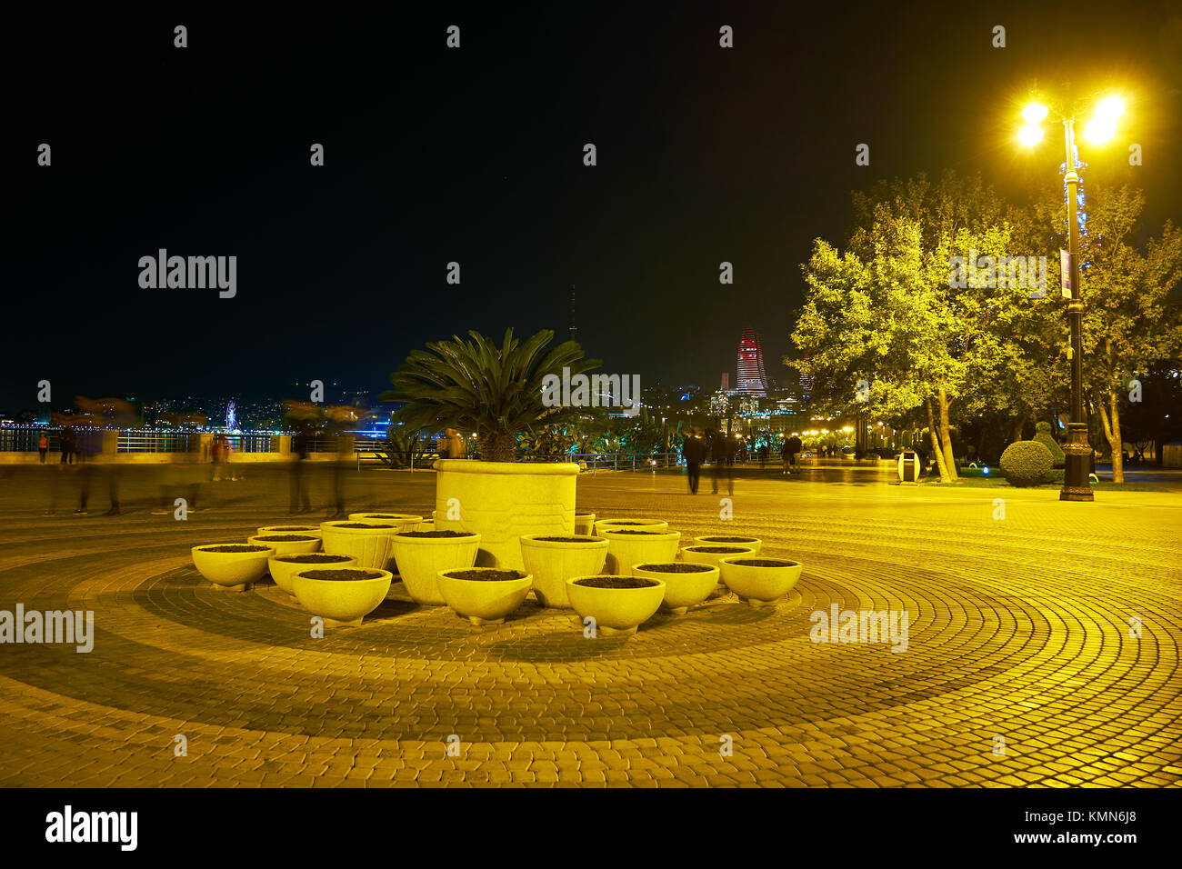 Baku Promenade and scenic park with view on the Flame Towers is the ...