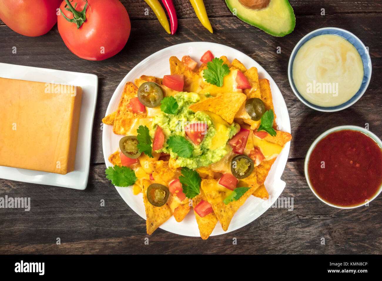 Nachos with cheese, traditional Mexican snack, with ingredients Stock ...