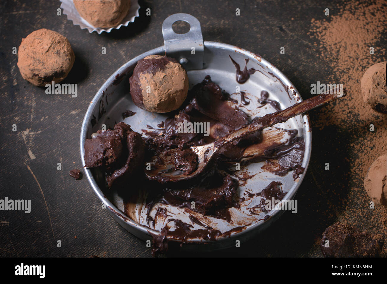Aluminium plate with chocolate mixture for making chocolate truffles ...