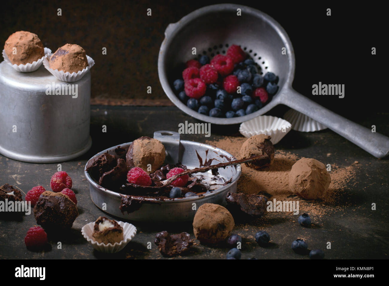 Aluminium plate with chocolate mixture for making chocolate truffles ...