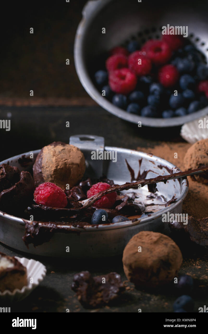 Aluminium plate with chocolate mixture for making chocolate truffles ...