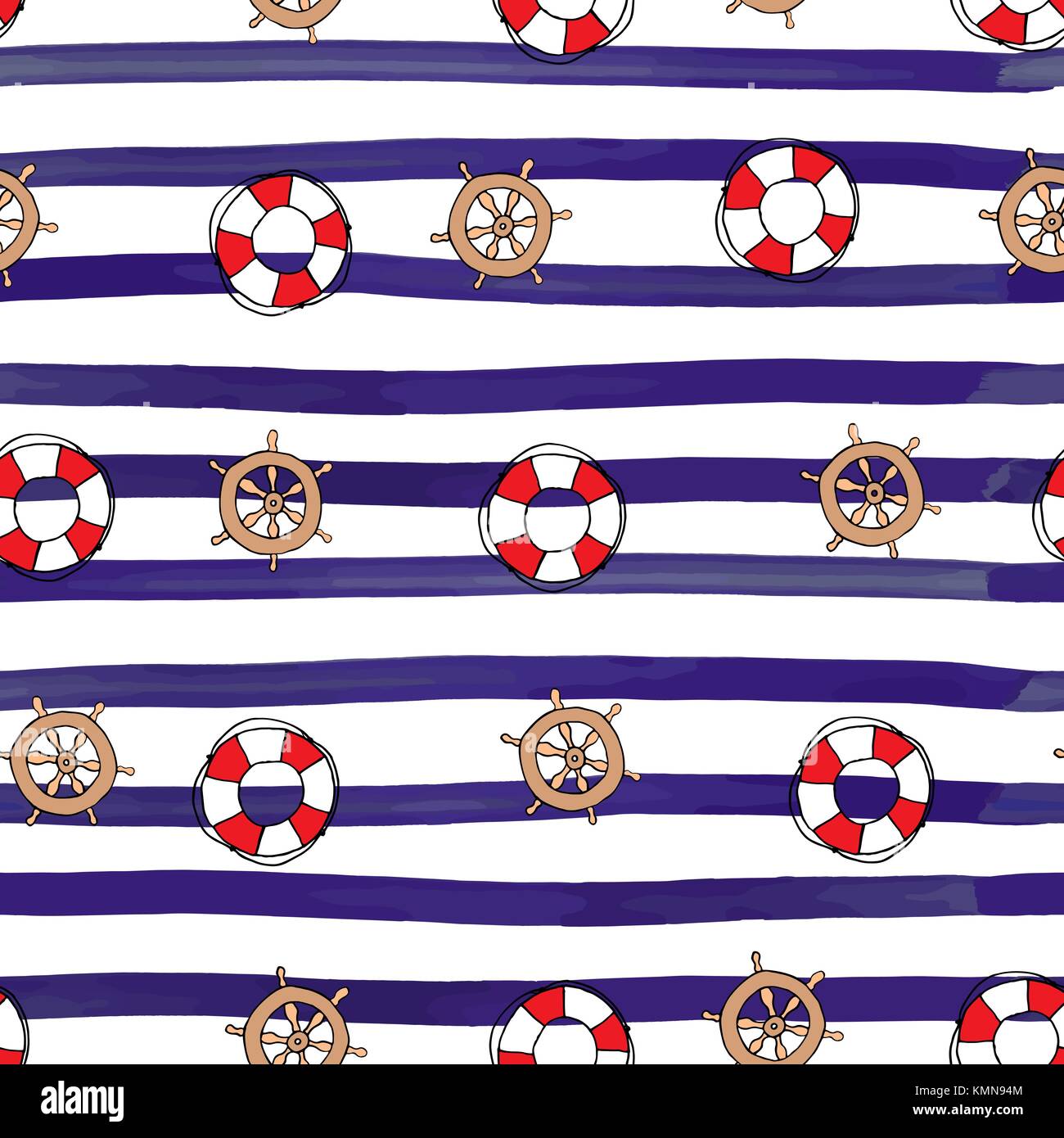 Nautical, Stereeng wheel, Seamless Pattern Vector Illustration Stock ...