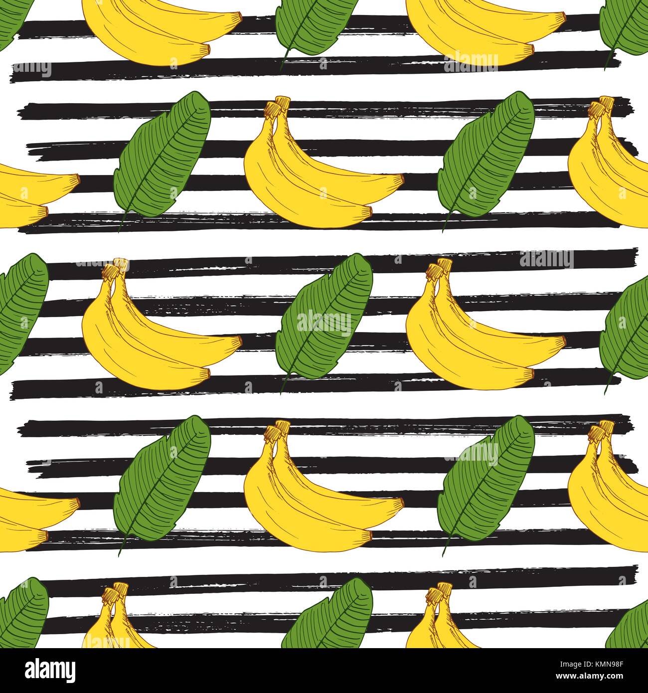 Banana hand drawn sketch striped Seamless Pattern. Vector Illustration ...