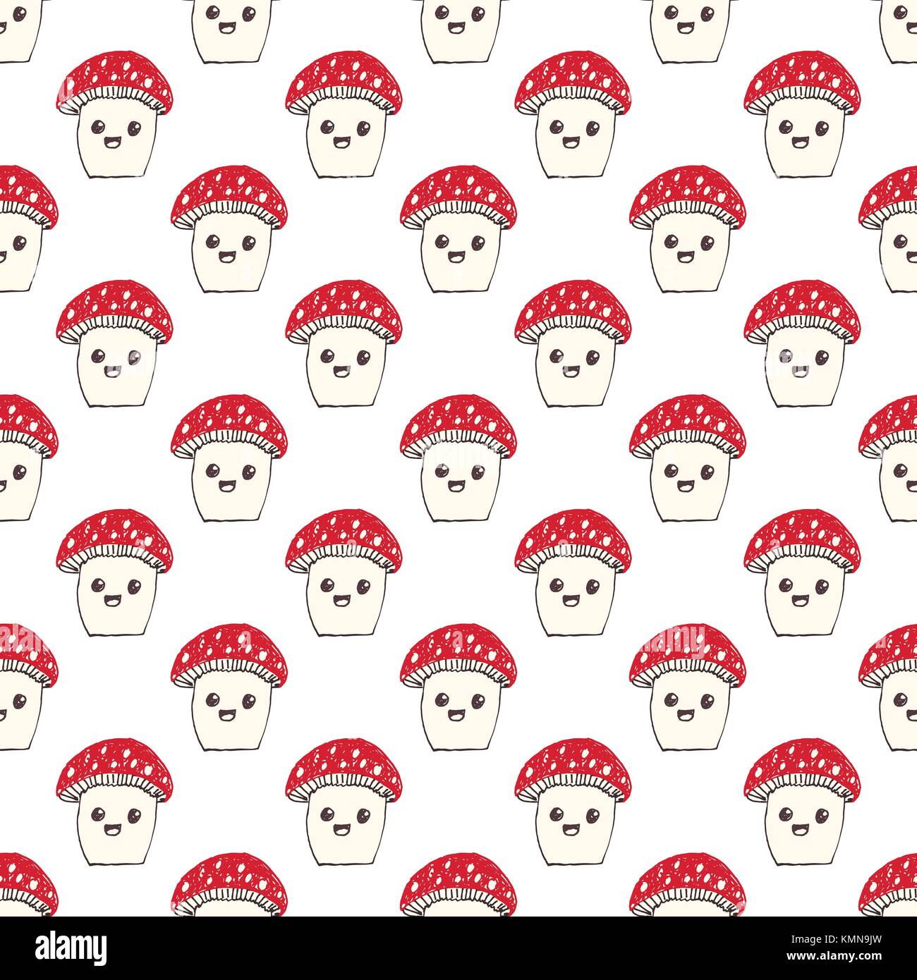 Cartoon Cute Mushroom Seamless Pattern Vector Illustration Stock Vector ...
