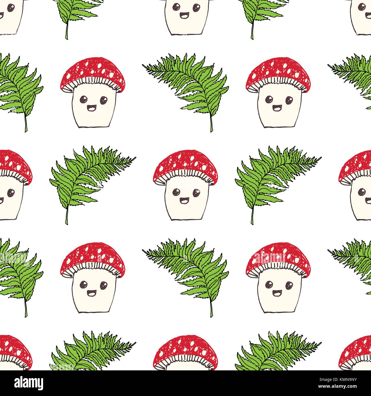 Cartoon Cute Mushroom Seamless Pattern Vector Illustration Stock Vector ...