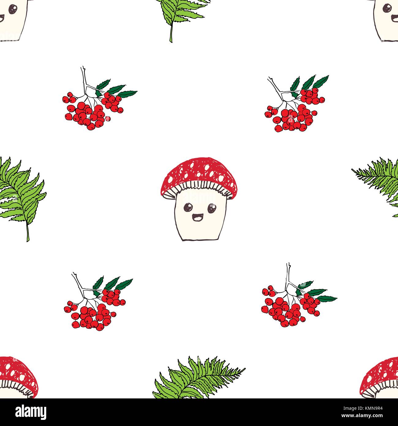 Cartoon Cute Mushroom Seamless Pattern Vector Illustration Stock Vector ...