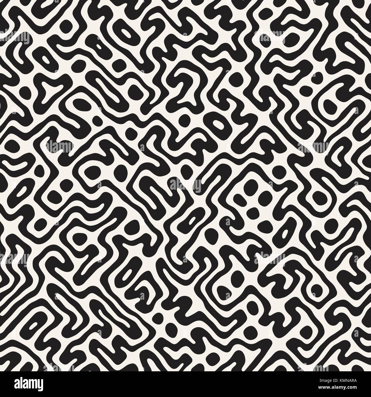 Vector Seamless Black And White Rounded Irregular Maze Pattern. Abstract Hand Drawn Geometric ...