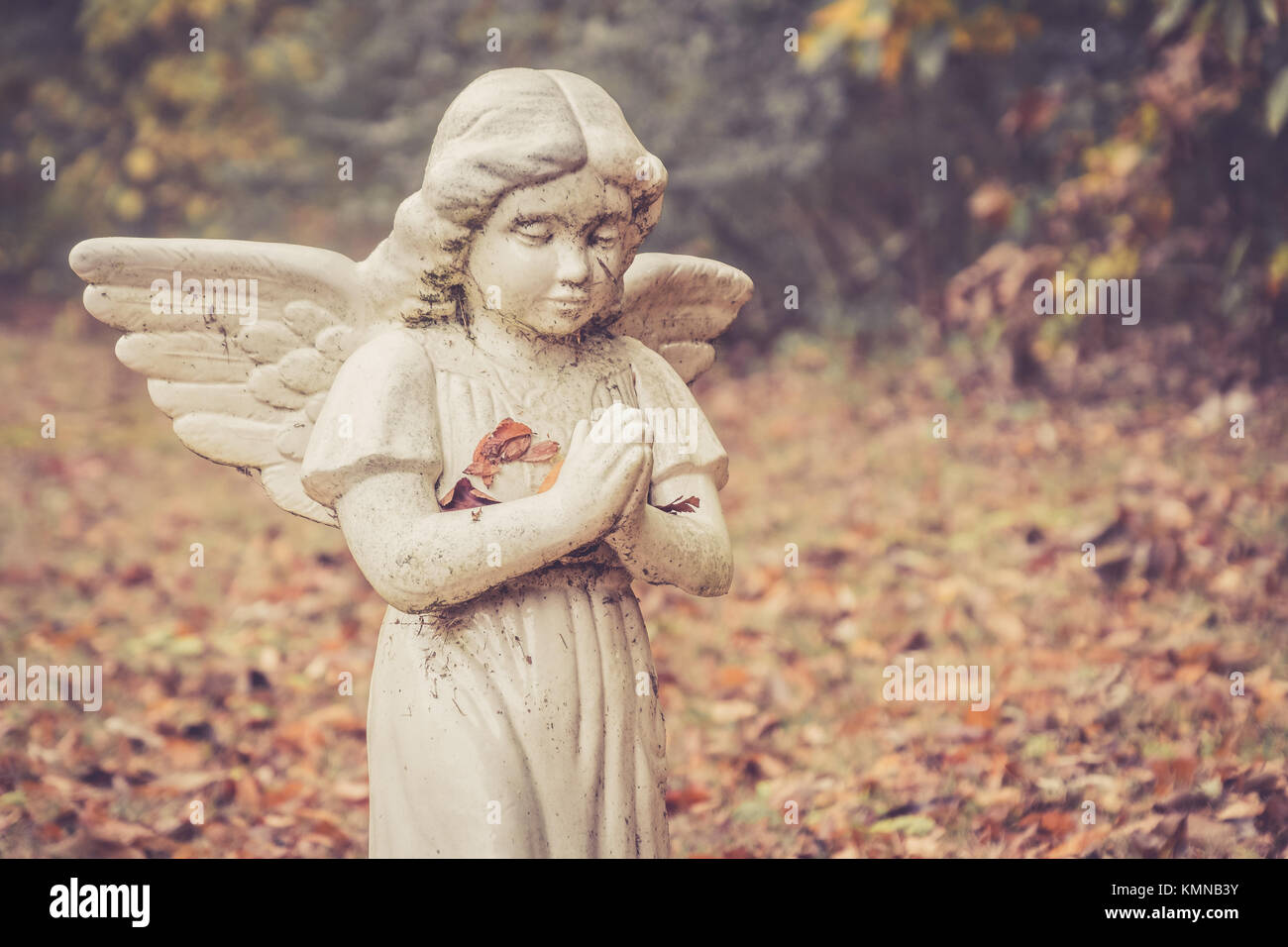 A graveside angel at The Denson Landing Cemetery surrounded by a carpet ...