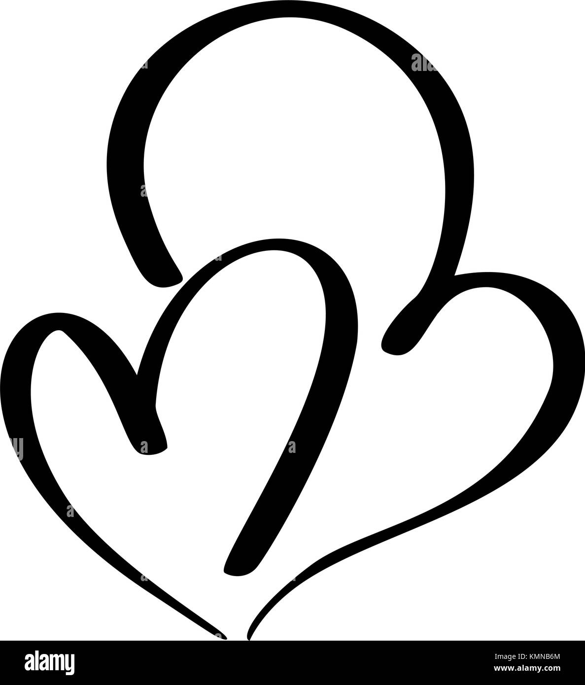 Two lovers heart. Handmade vector calligraphy. Decor for greeting card ...