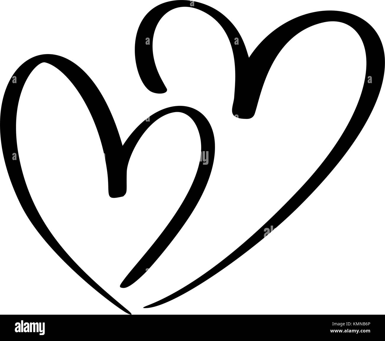 Two lovers heart. Handmade vector calligraphy. Decor for greeting card ...